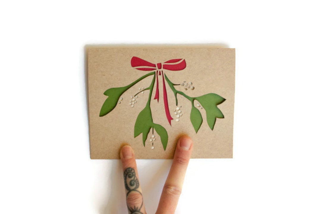 Mistletoe Christmas Card: Laser Cut Mistletoe Card--custom Text - Etsy