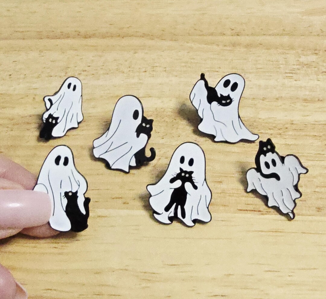 Cute Ghost Enamel Pins, Halloween Pins, Ghost and Cat Brooch, Lanyard ...