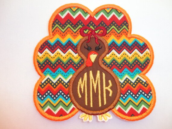Turkey Patch Monogrammed Turkey Thanksgiving Iron On Patch | Etsy