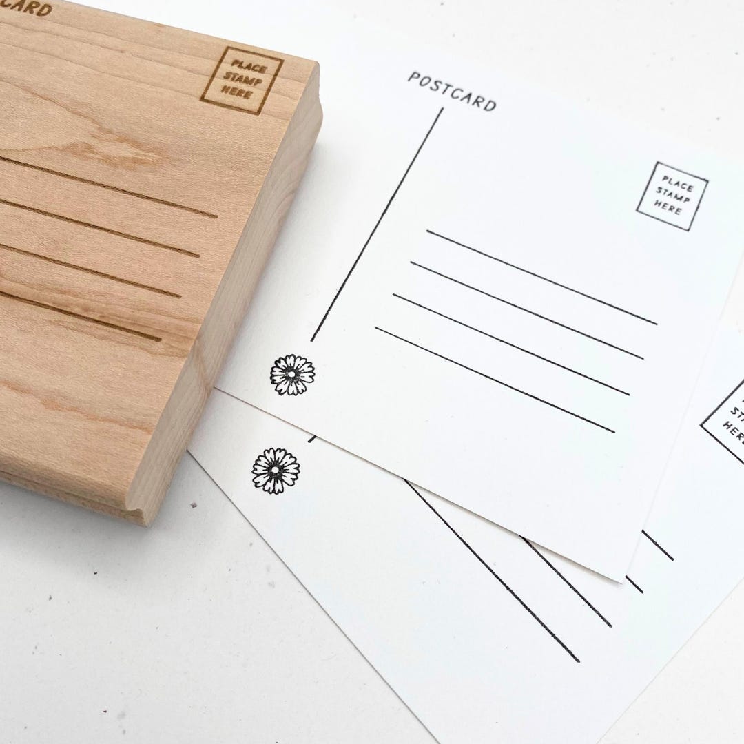 Flower Postcard Rubber Stamp - Snail Mail Card Stamping - Handmade ...