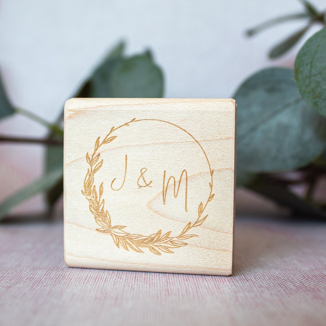 Personalized Wreath Initials Wedding Stamp - Custom Wedding Favor ...