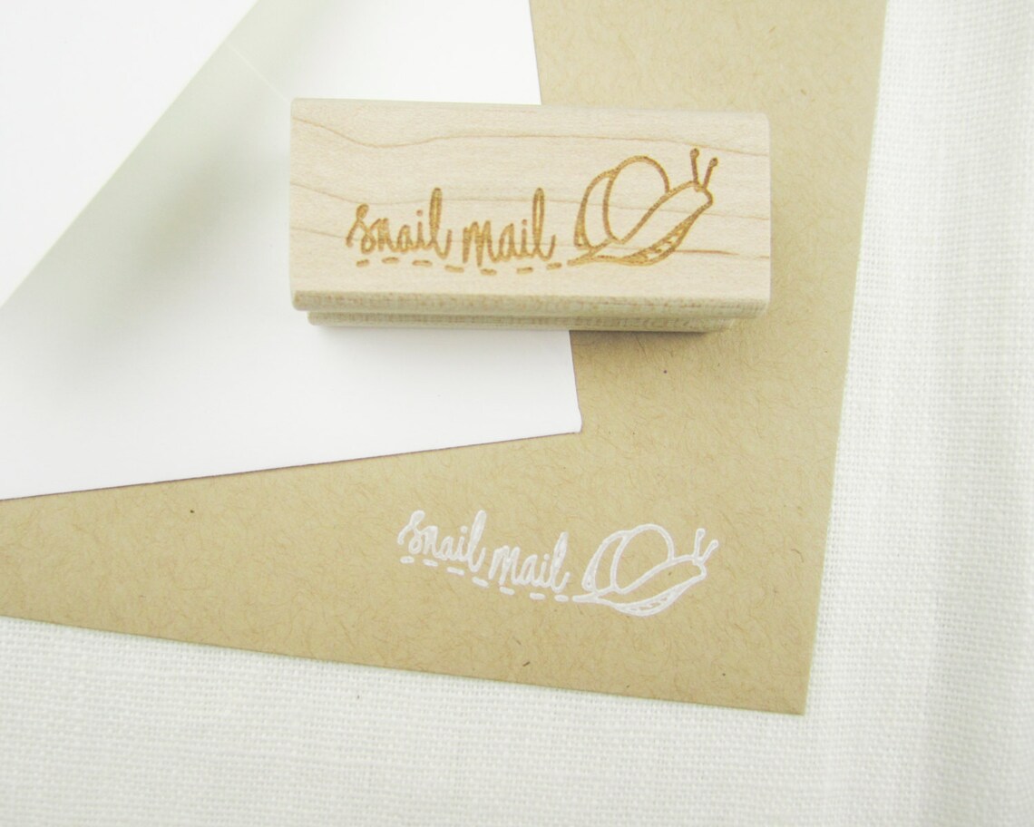 Snail Mail Rubber Stamp - Illustrated Stamp for Envelopes and Mailing ...