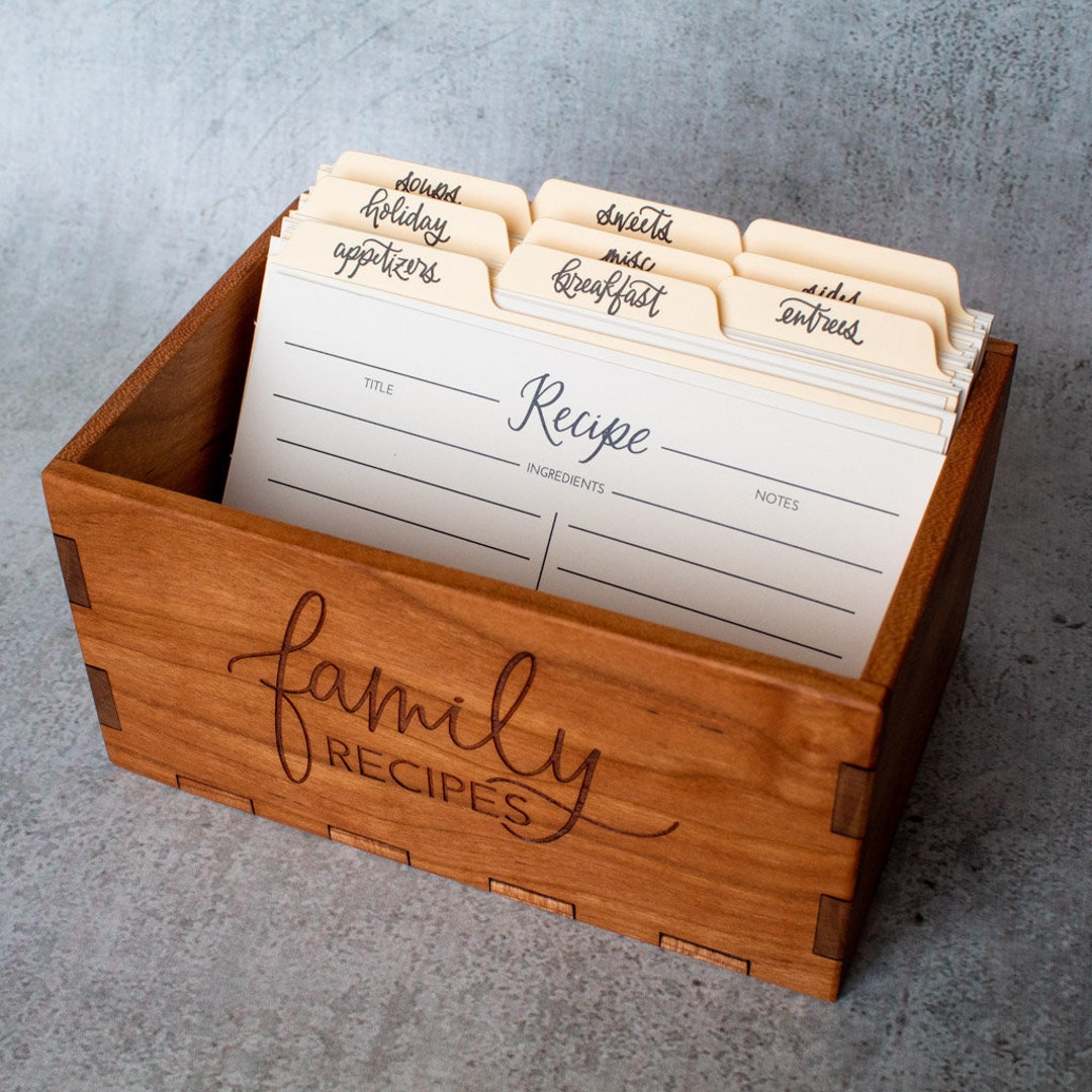 Wood Engraved Family Recipes Box With Dividers - Fits 4" X 6" Recipe ...