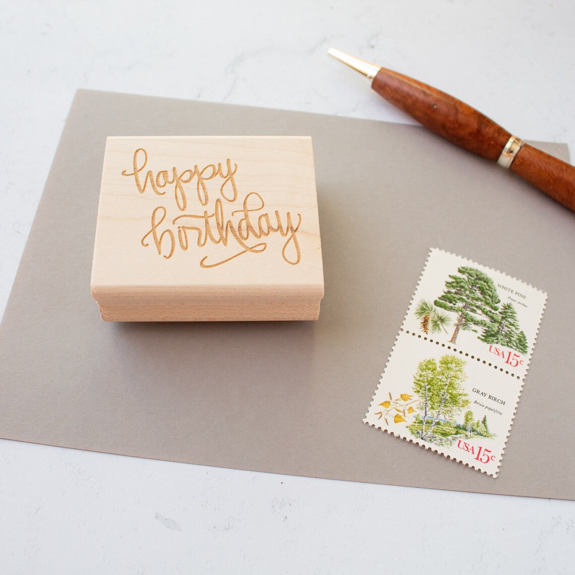 Happy Birthday Rubber Stamp - Calligraphy Stamp - Gift Tag Stamp ...