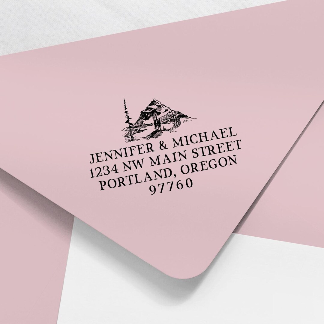 Mountains Sketch Address Stamp - Personalized Return Address Rubber ...