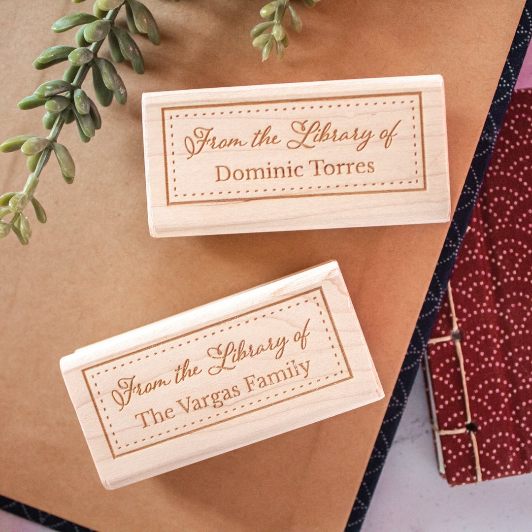 Personalized Dashed Box Bookplate Stamp - Ex Libris Library Rubber ...