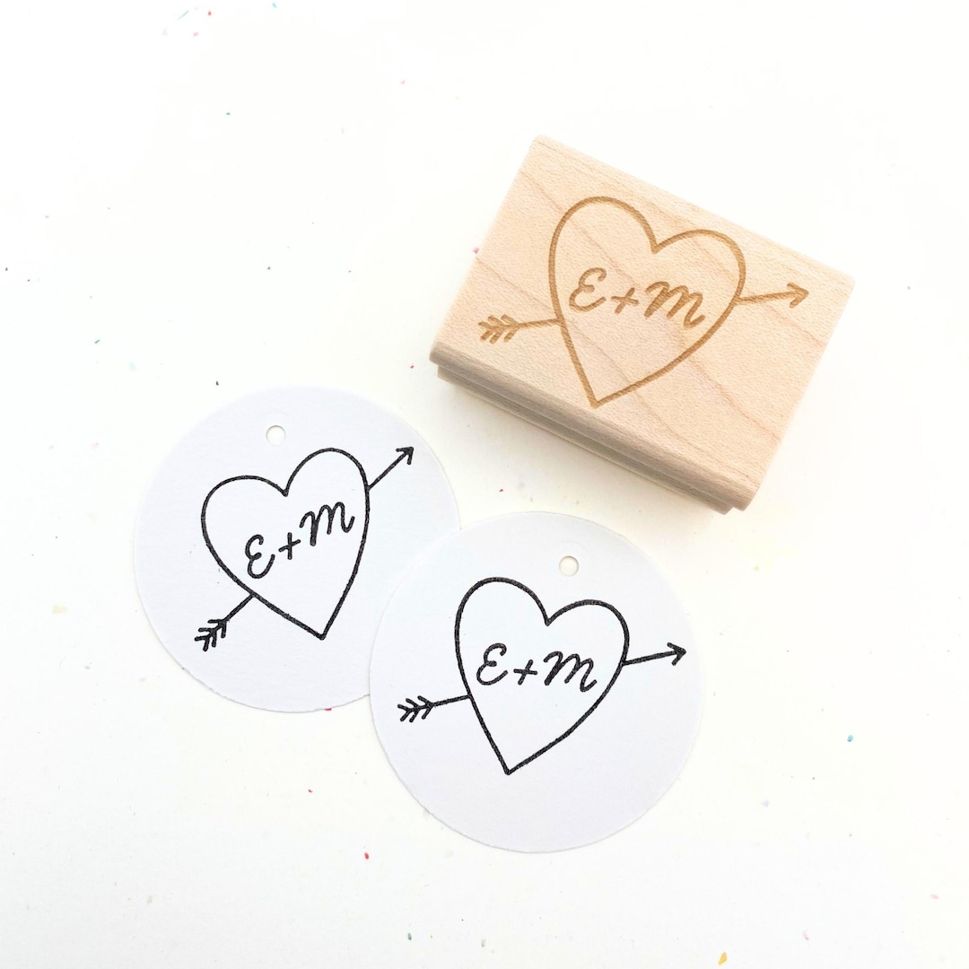 Personalized Cupid Heart Monogram Stamp - Custom Wedding Favor Rubber ...