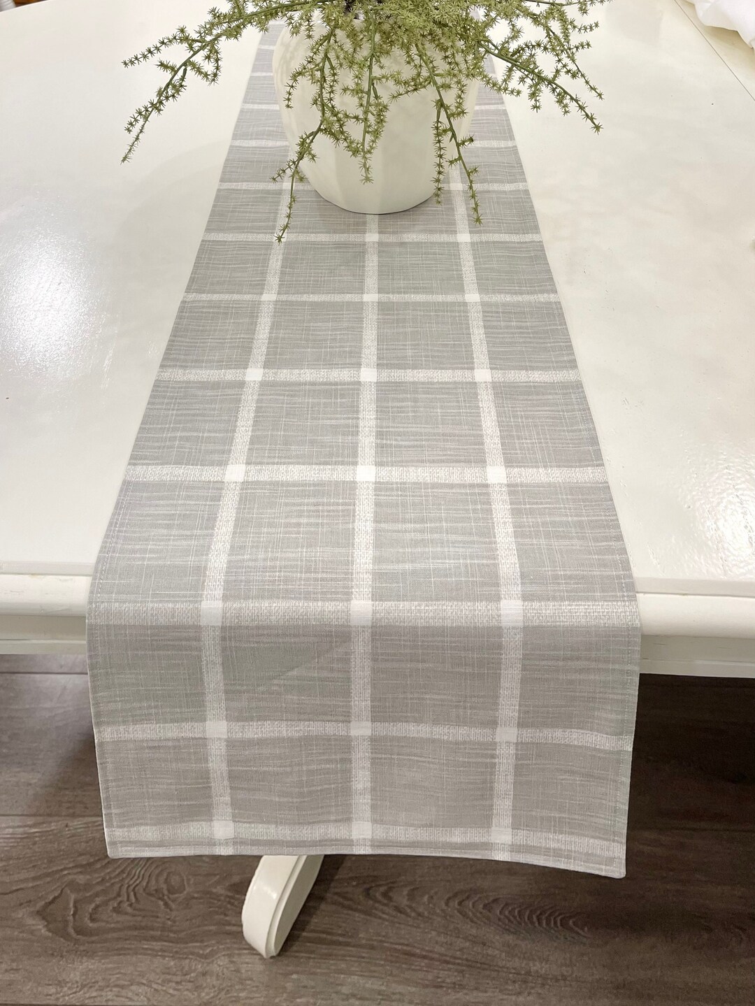 Gray and White Windowpane Table Runner. Farmhouse Table - Etsy