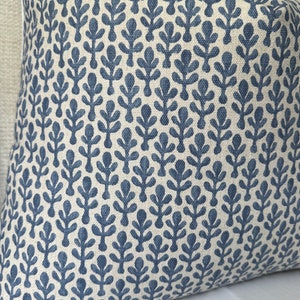 Blue Block Print Pillow Cover, Floral Pillow in Blue Beige, Block Linen ...