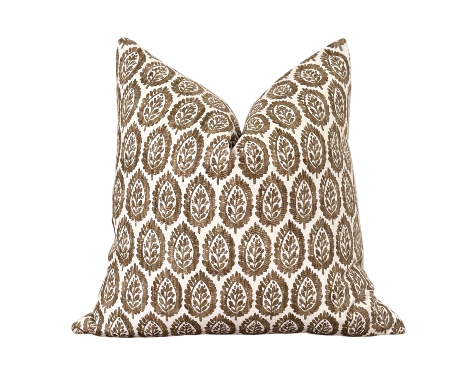 Brown Block Print Pillow Cover Floral Fall Brown White Throw Pillow ...