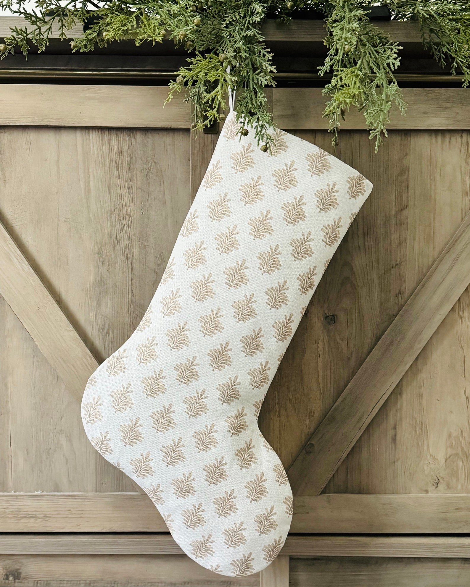 Personalized Beige Christmas Stocking: Block Print, Antelope Design - Etsy