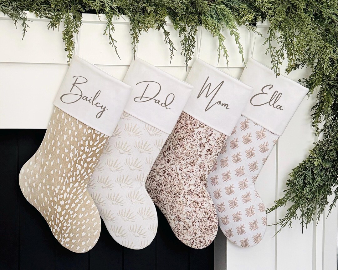 Personalized Christmas Stockings, Beige Christmas Stockings, Block ...
