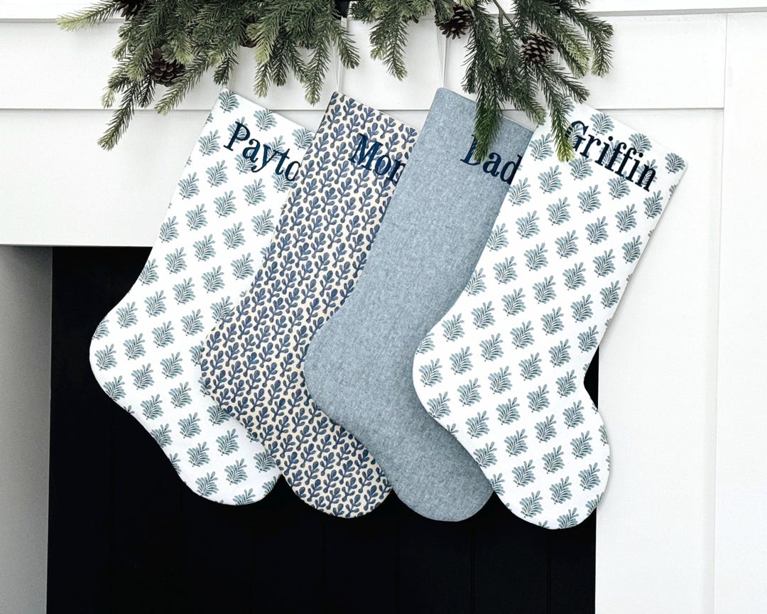 Blue Christmas Stockings, Linen Christmas Stockings, Blue and White ...