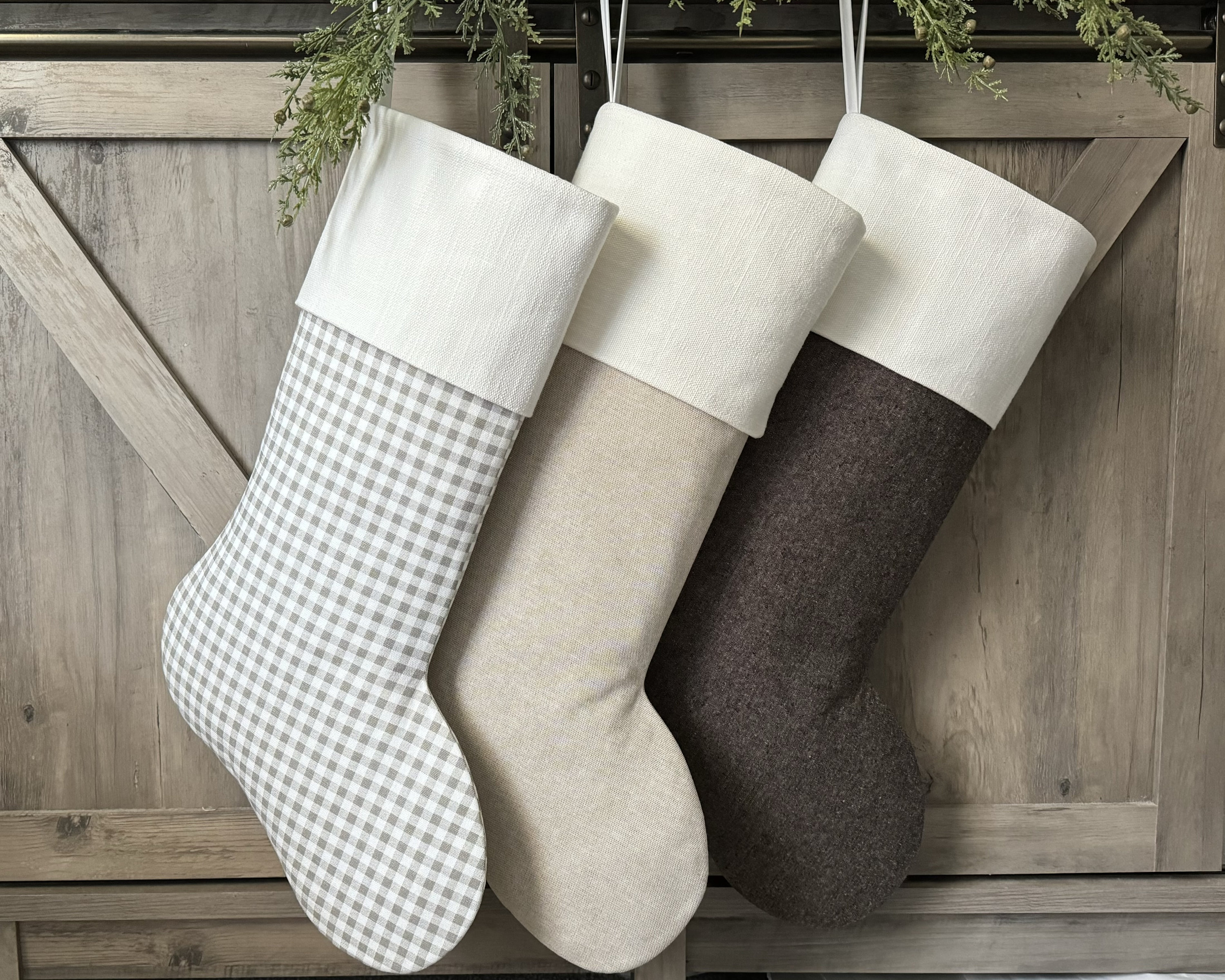Personalized Christmas Stockings, Beige Christmas Stockings, Gingham ...