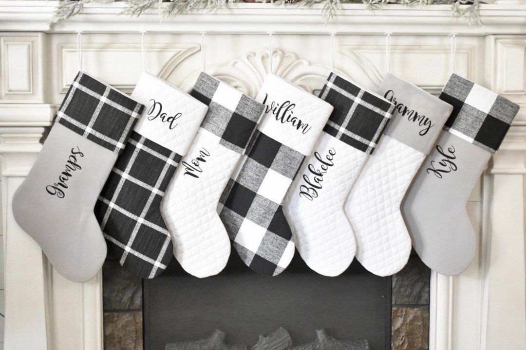 Personalized Buffalo Check Christmas Stockings, Black White Buffalo ...