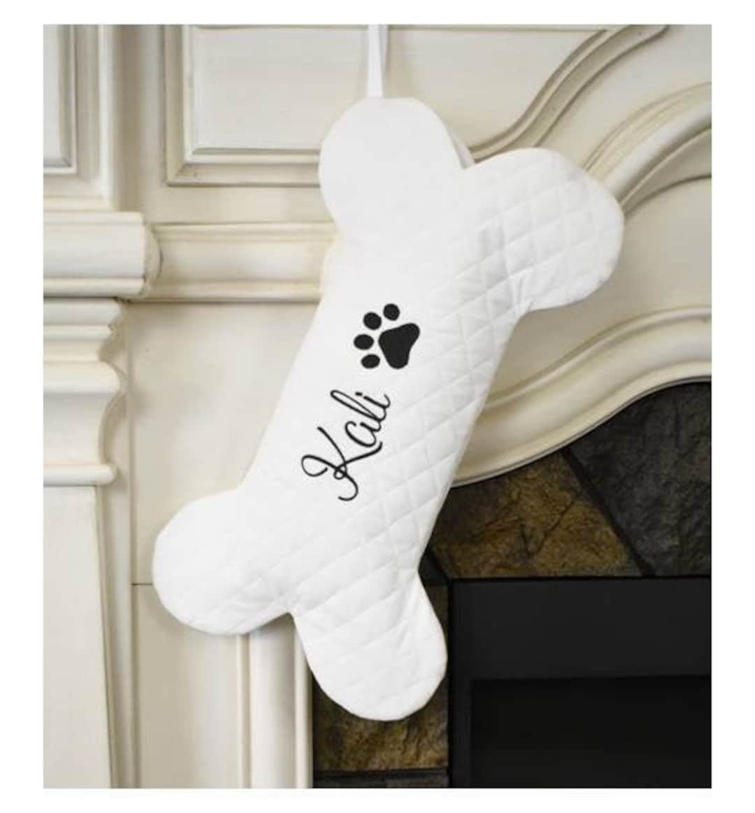Personalized Dog Bone Christmas Stocking in Quilted White, Buffalo ...