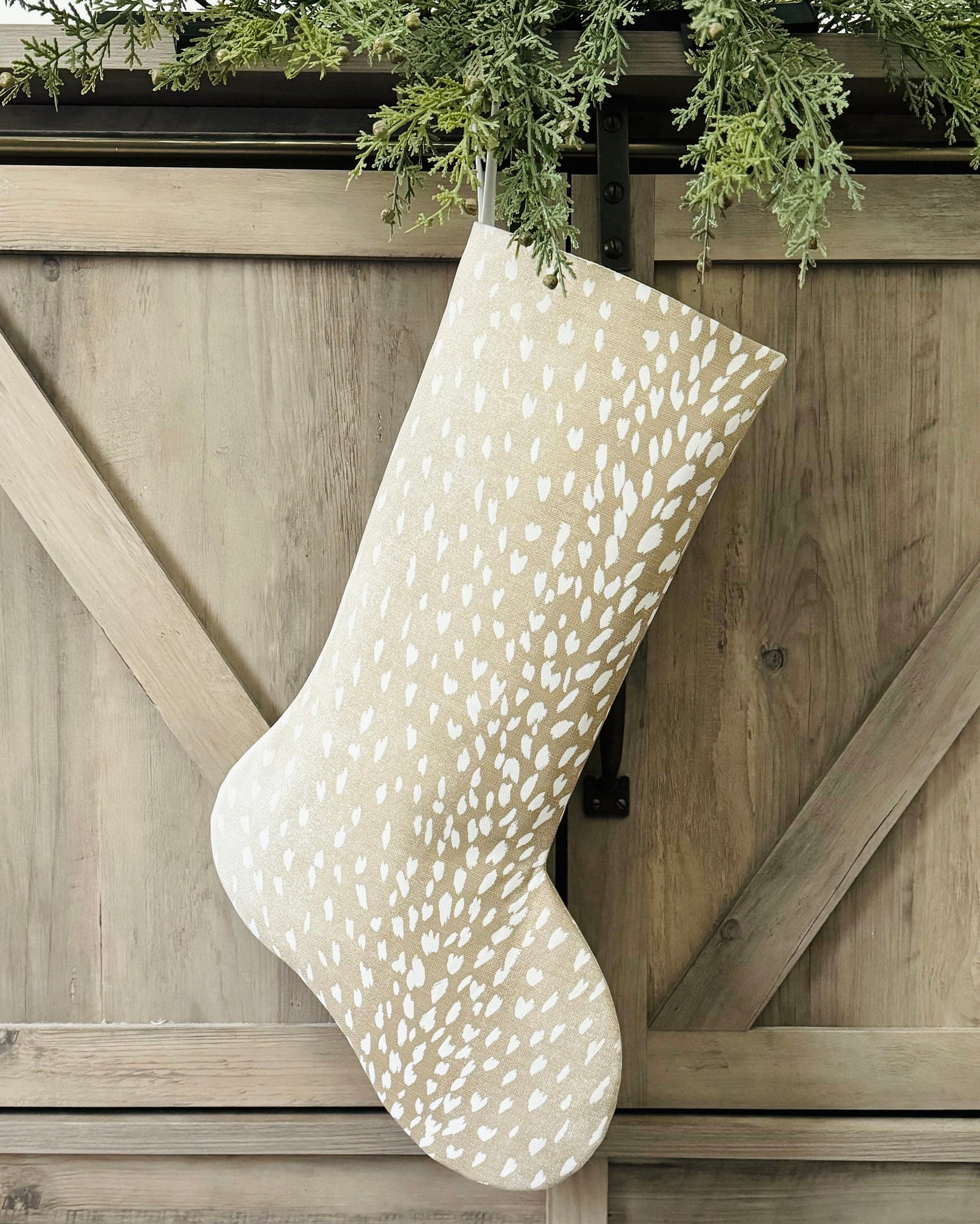 Personalized Beige Christmas Stocking: Block Print, Antelope Design - Etsy