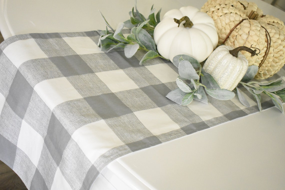 Buffalo Check Table Runner in Gray and White Plaid Farmhouse | Etsy