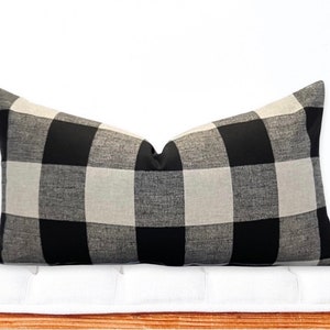 Buffalo Check Pillow Cover Black Tan Plaid Pillow Fall Farmhouse Throw ...