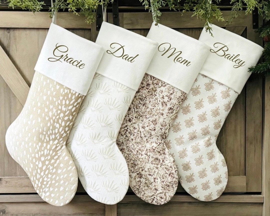 Personalized Christmas Stockings, Beige Christmas Stockings, Block ...
