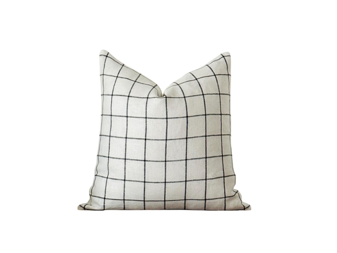 Windowpane Pillow Cover, Black Windowpane Pillow, Modern Pillow Cover ...