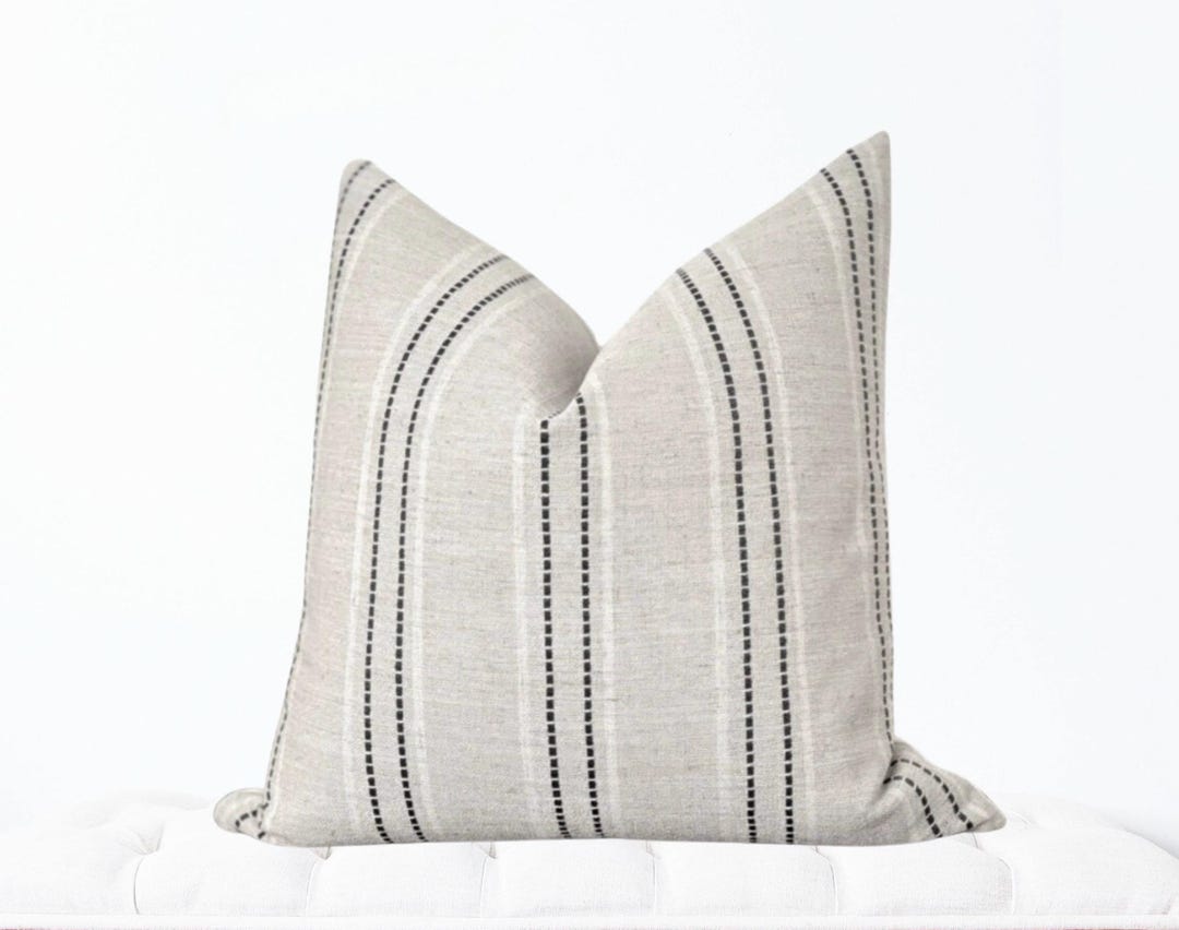 Grey Stripe Pillow Cover Modern Farmhouse Throw Pillow in Charcoal Grey ...
