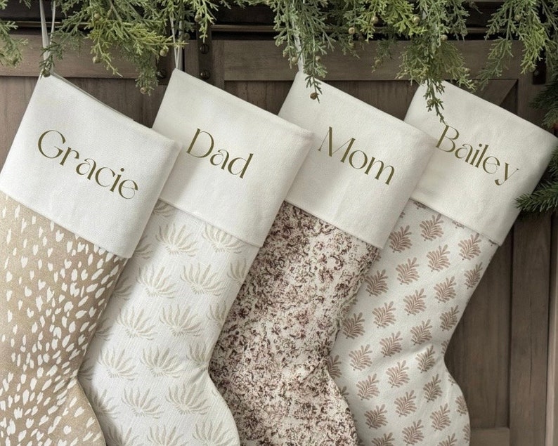 Personalized Christmas Stockings, Beige Christmas Stockings, Block ...