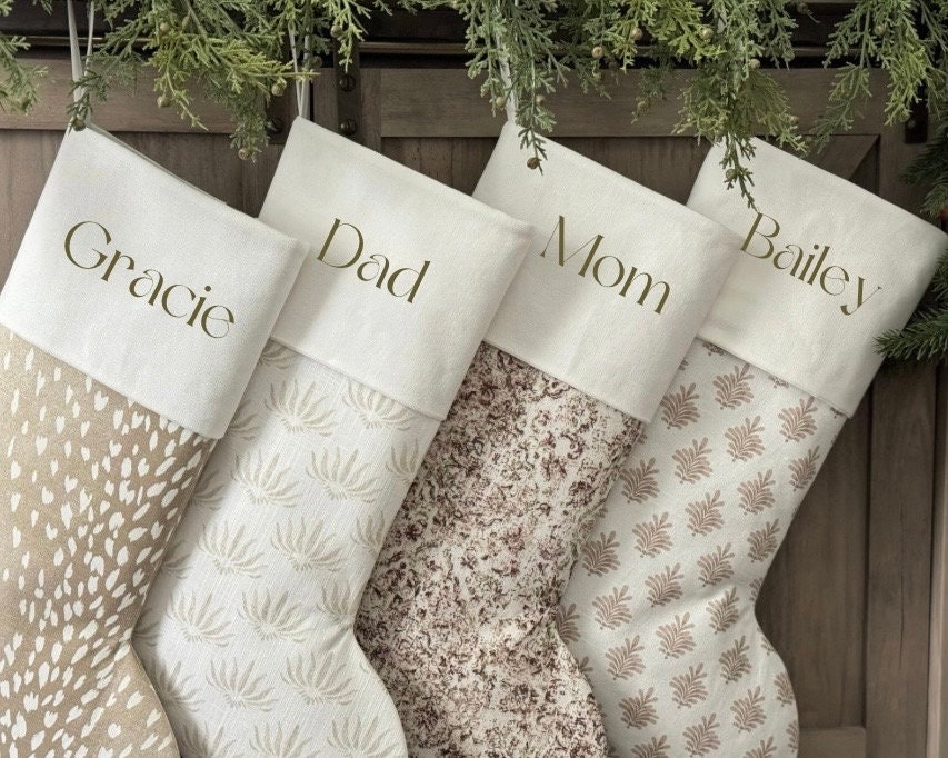 Personalized Christmas Stockings, Beige Christmas Stockings, Block ...