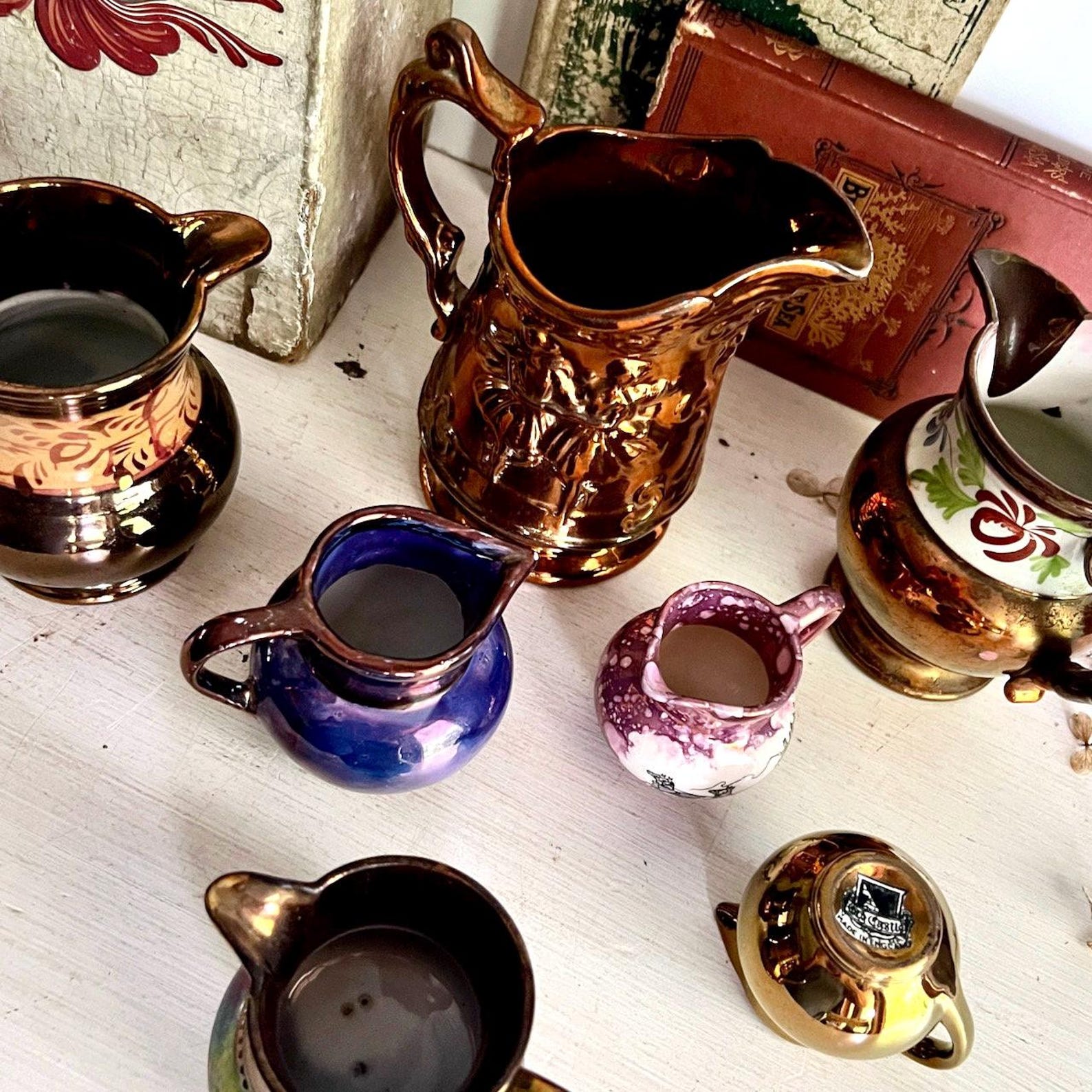 Antique English Copper Lustreware Pitcher Collection: 7-piece Set - Etsy