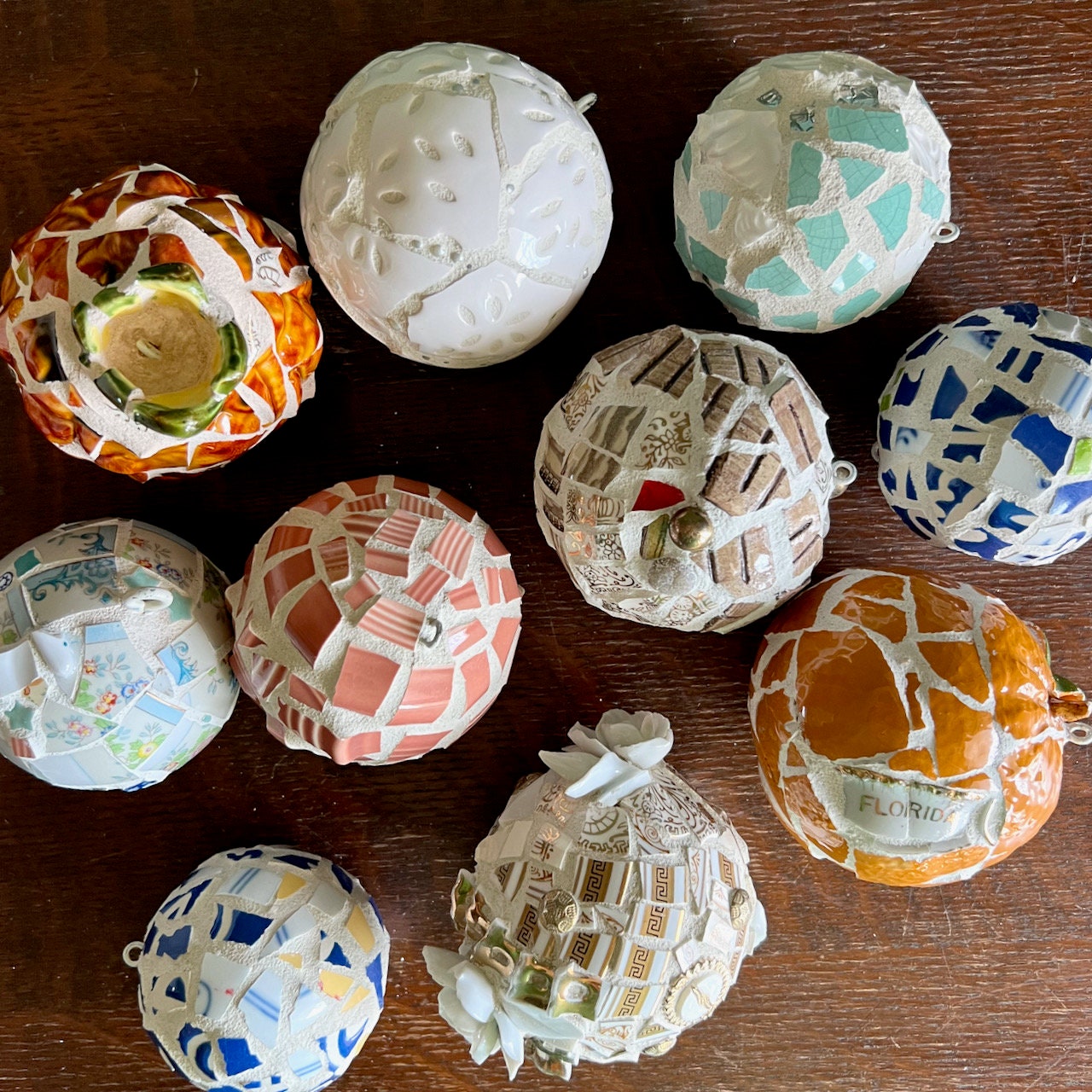 Upcycled Hand Crafted Mosaic Ornament Balls, Christmas Ornaments ...