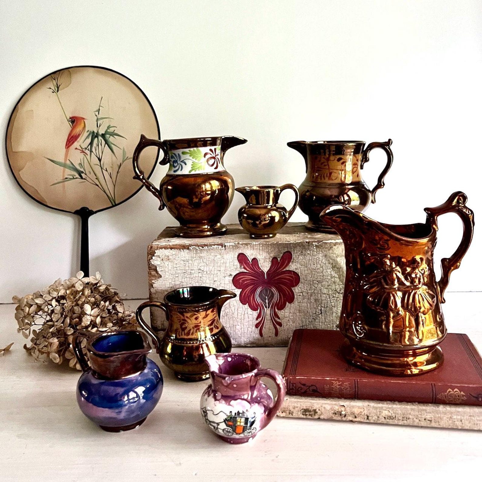 Antique English Copper Lustreware Pitcher Collection: 7-piece Set - Etsy