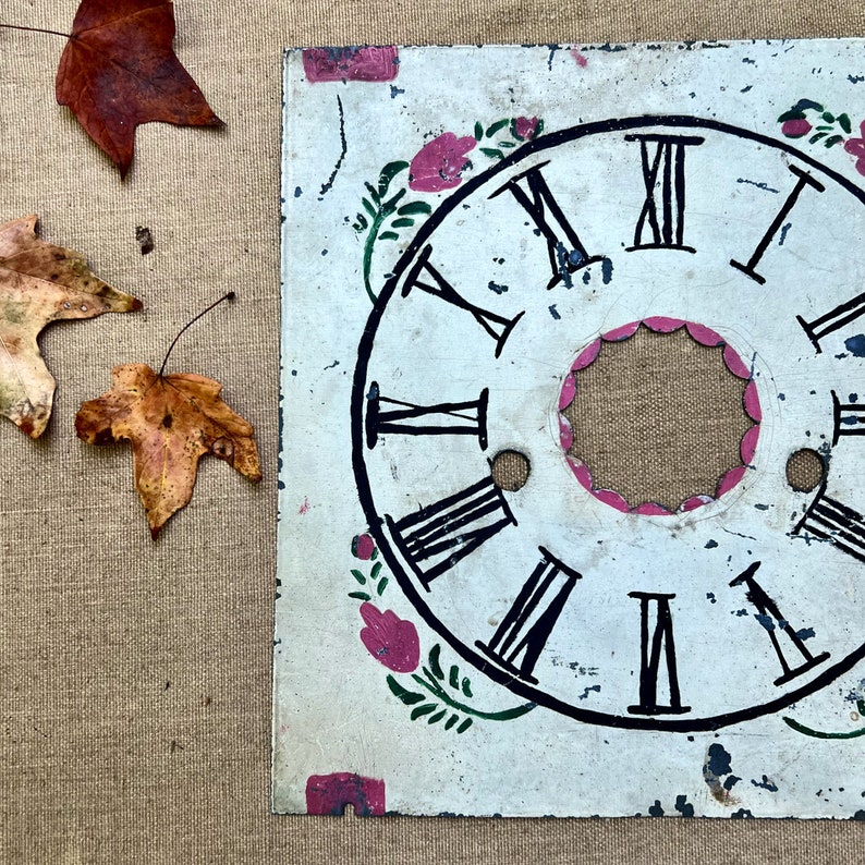Vintage Hand Painted Tin Clock Face: Pink Floral Farmhouse Decor - Etsy