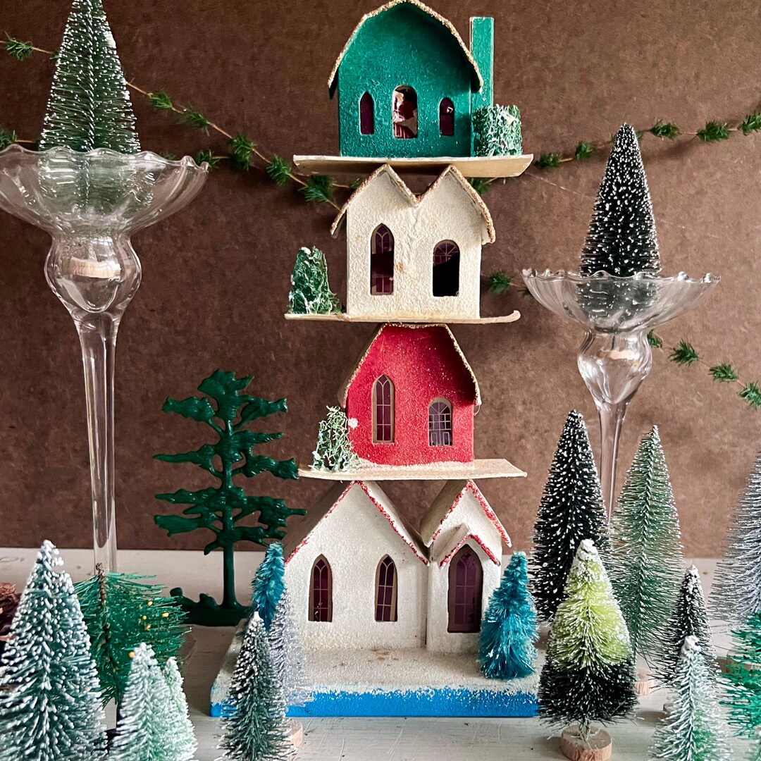 Vintage Putz Village: Christmas Paperboard Houses & Trees, Japan - Etsy