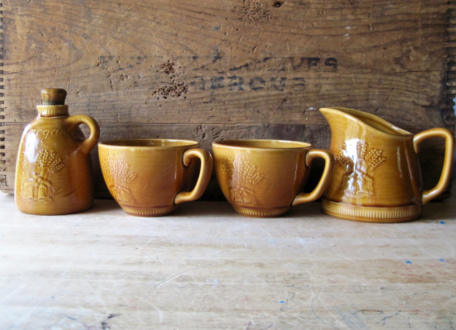 Vintage Franciscan, Wheat Pattern Pottery, Creamer Pitcher, Cups ...