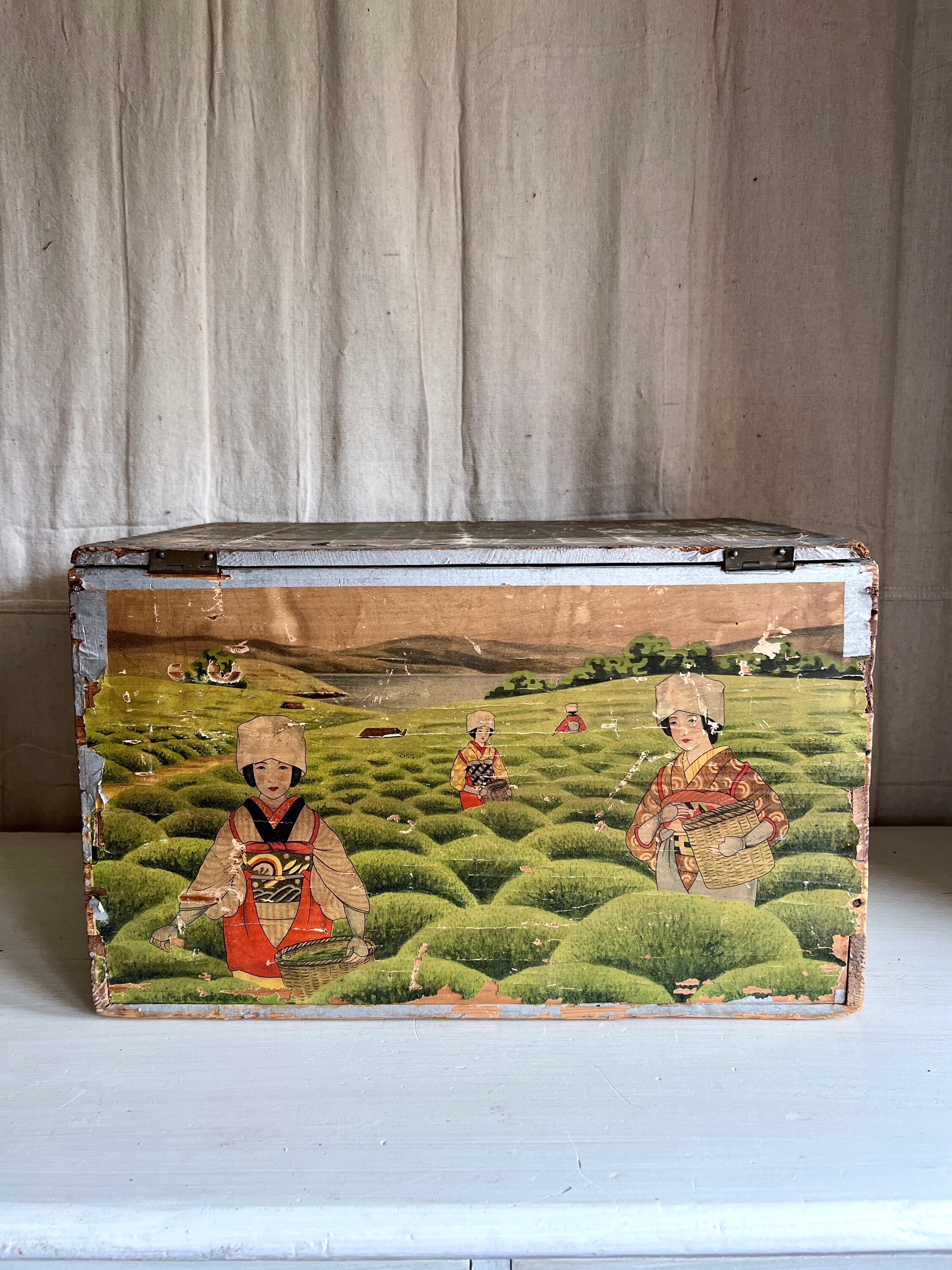 Antique Asian Tea Box, Tin-lined Box, Tea Harvesting, Eclectic Bohemian ...