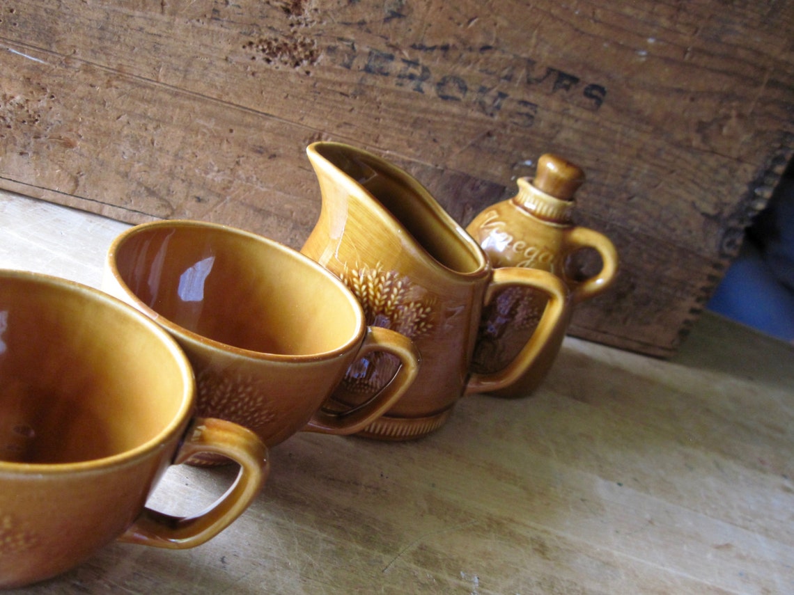 Vintage Franciscan, Wheat Pattern Pottery, Creamer Pitcher, Cups ...