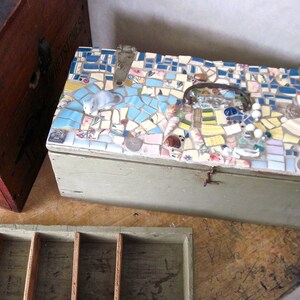 Mosaic Box, Broken China Mosaic, Antique Vintage Tool Box, Mosaic Art ...