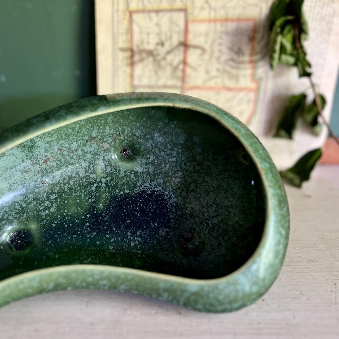 Brush Pottery Kidney Shaped Green Speckle Low Bowl Planter, Vintage ...