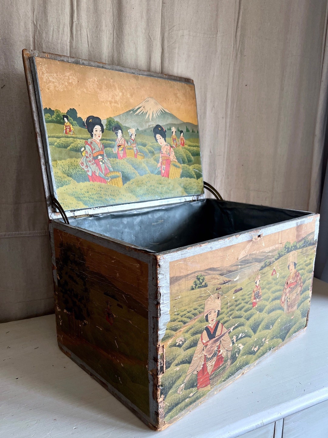 Antique Asian Tea Box, Tin-lined Box, Tea Harvesting, Eclectic Bohemian ...