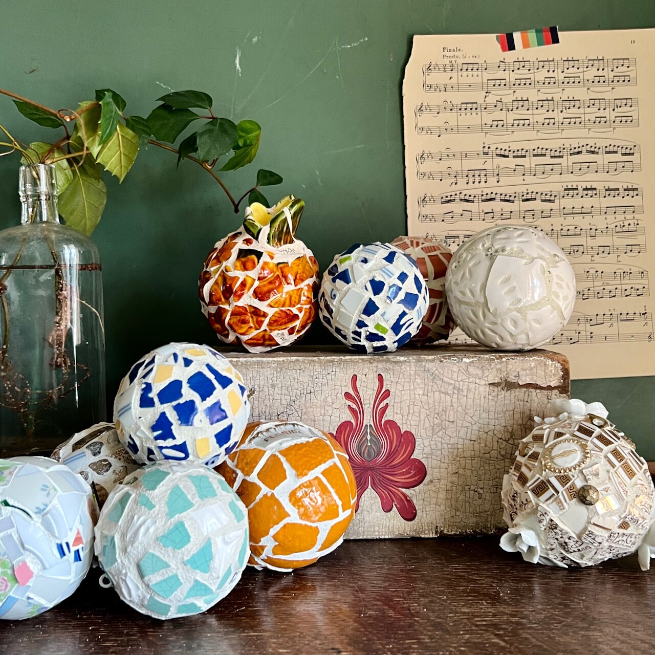 Upcycled Hand Crafted Mosaic Ornament Balls, Christmas Ornaments ...