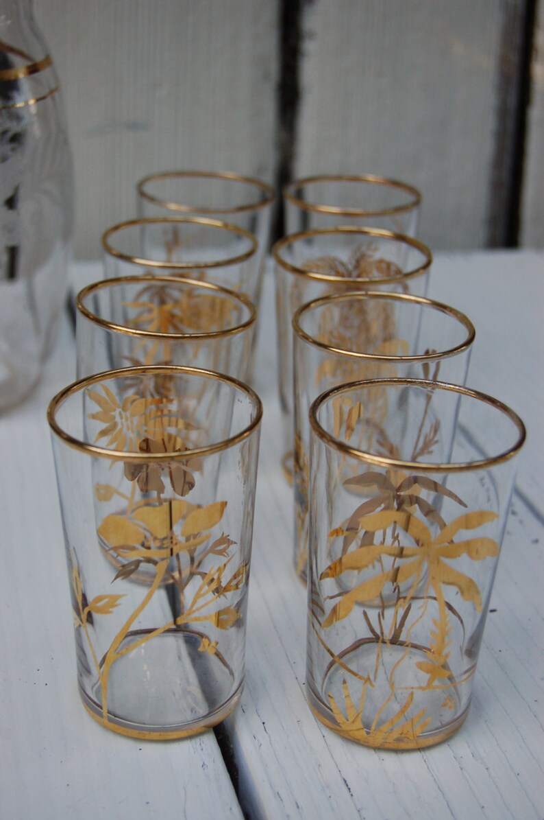 Gold Leaf Mini Pitcher and 8 Glasses. Childrens Gold Leaf Pitcher and ...