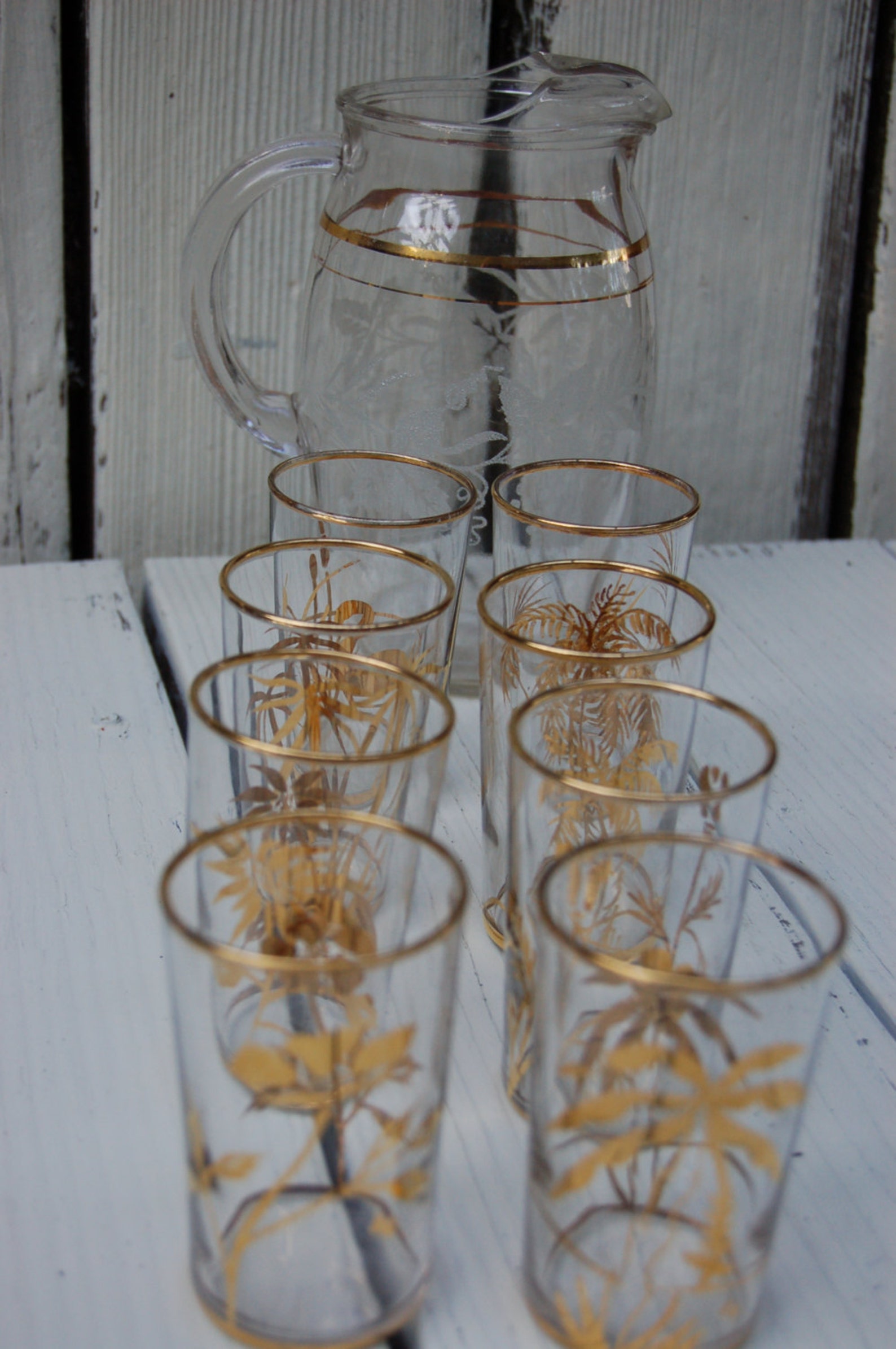 Gold Leaf Mini Pitcher and 8 Glasses. Childrens Gold Leaf Pitcher and ...