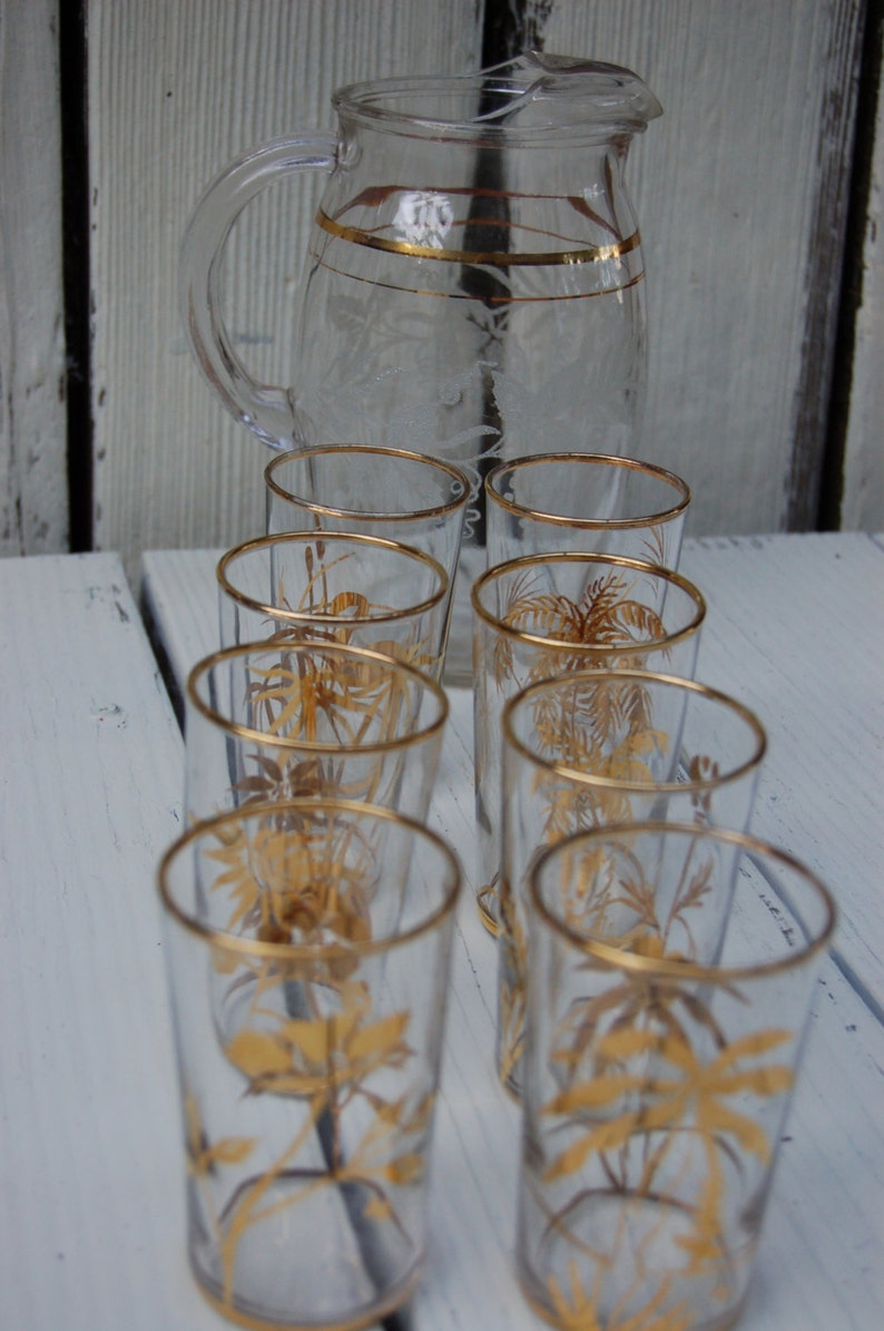 Gold Leaf Mini Pitcher and 8 Glasses. Childrens Gold Leaf Pitcher and ...