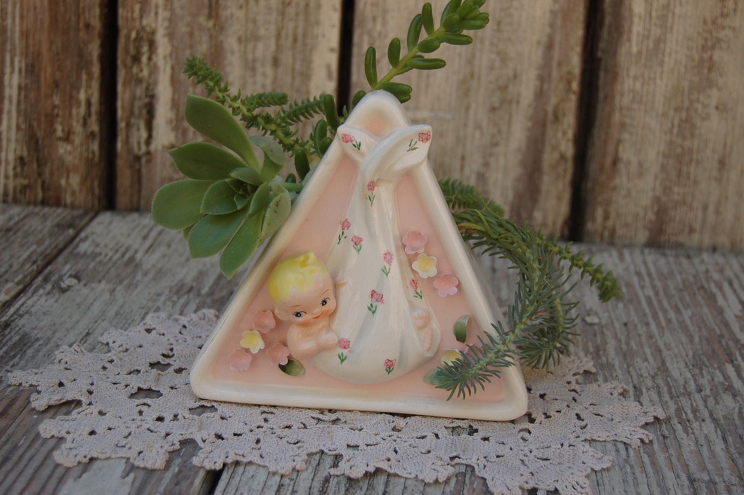 Vintage New Baby Vase. Vintage Baby Planter. Pink and White Vintage ...