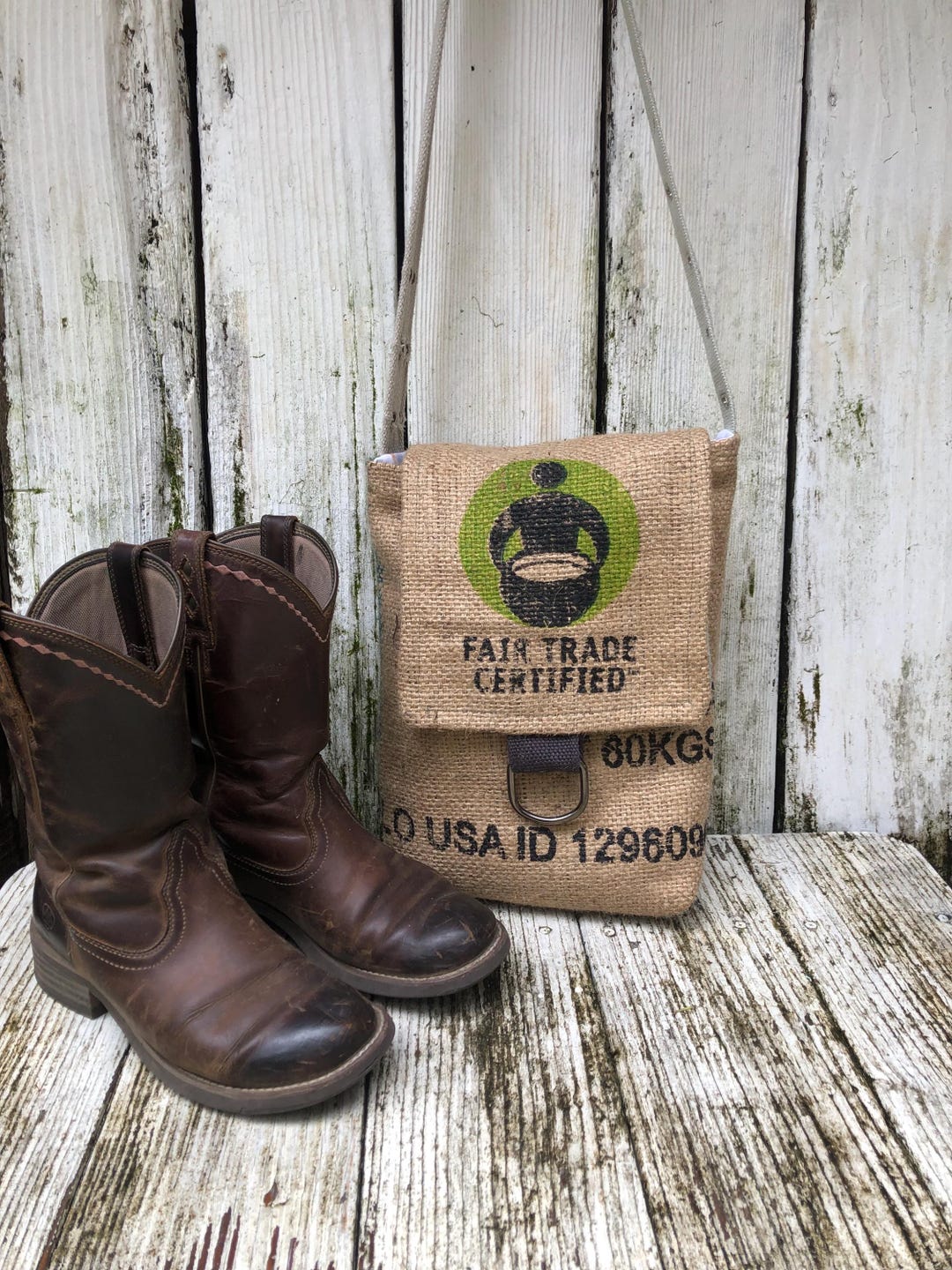 Recycled Crossbody Coffee Purse. Coffee Messenger Bag. Burlap Coffee ...