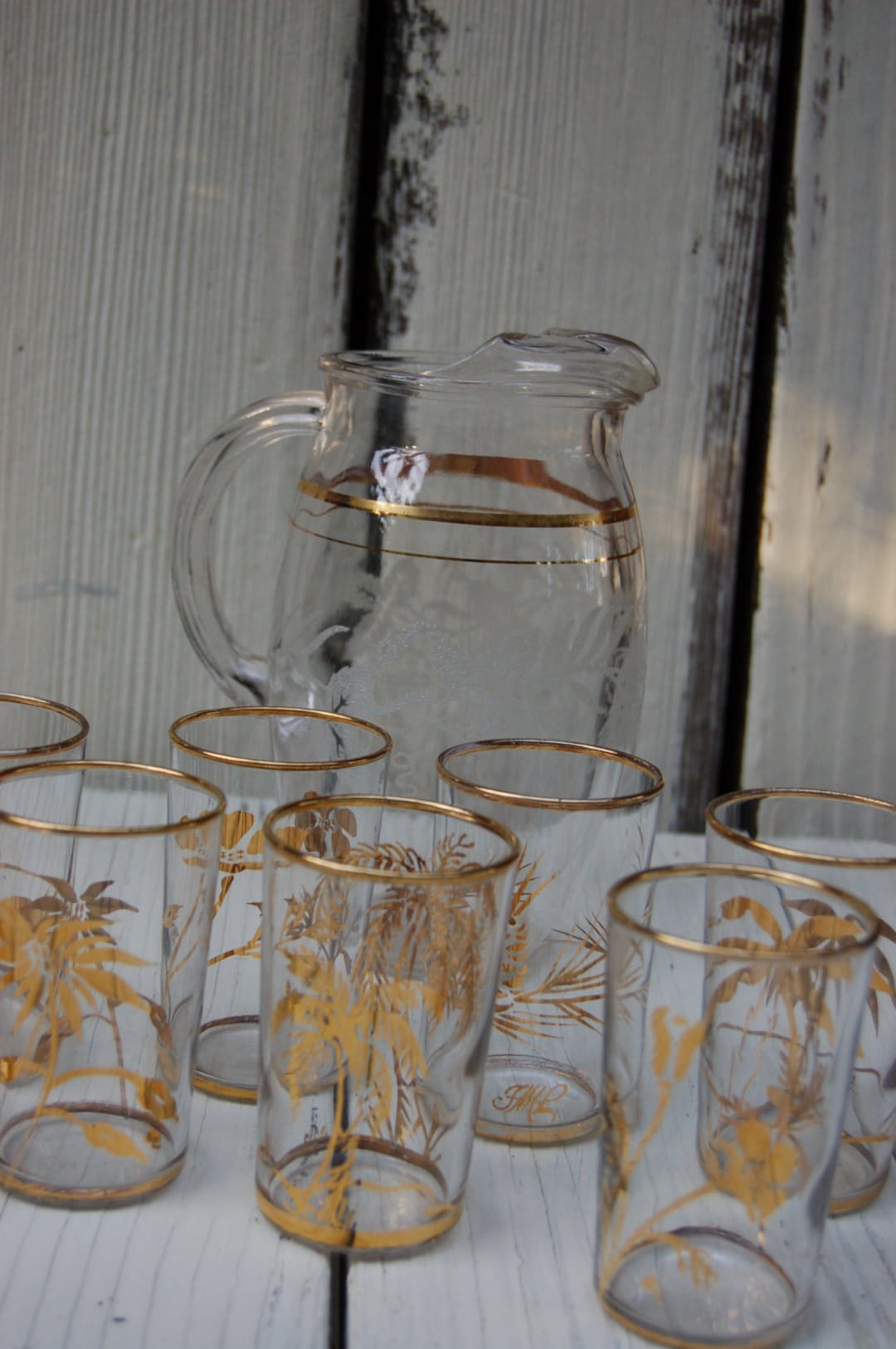 Gold Leaf Mini Pitcher and 8 Glasses. Childrens Gold Leaf Pitcher and ...