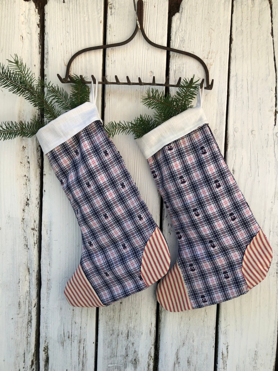 Unisex Blue Red Plaid Stockings. Nautical Stockings. Patriotic ...