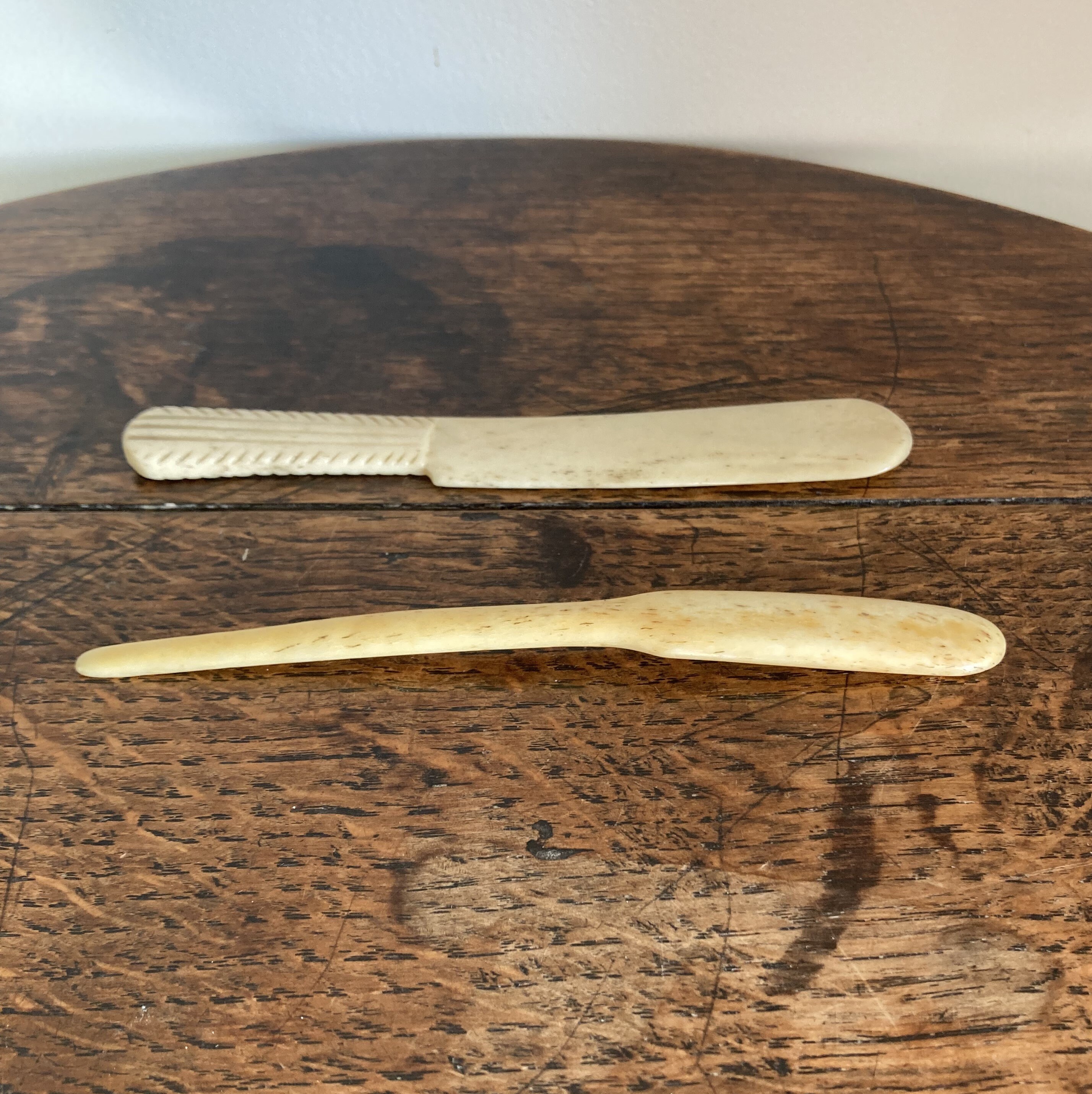 Antique 19th Century Carved Bovine Bone Butter Knife and Marrow Scoop ...