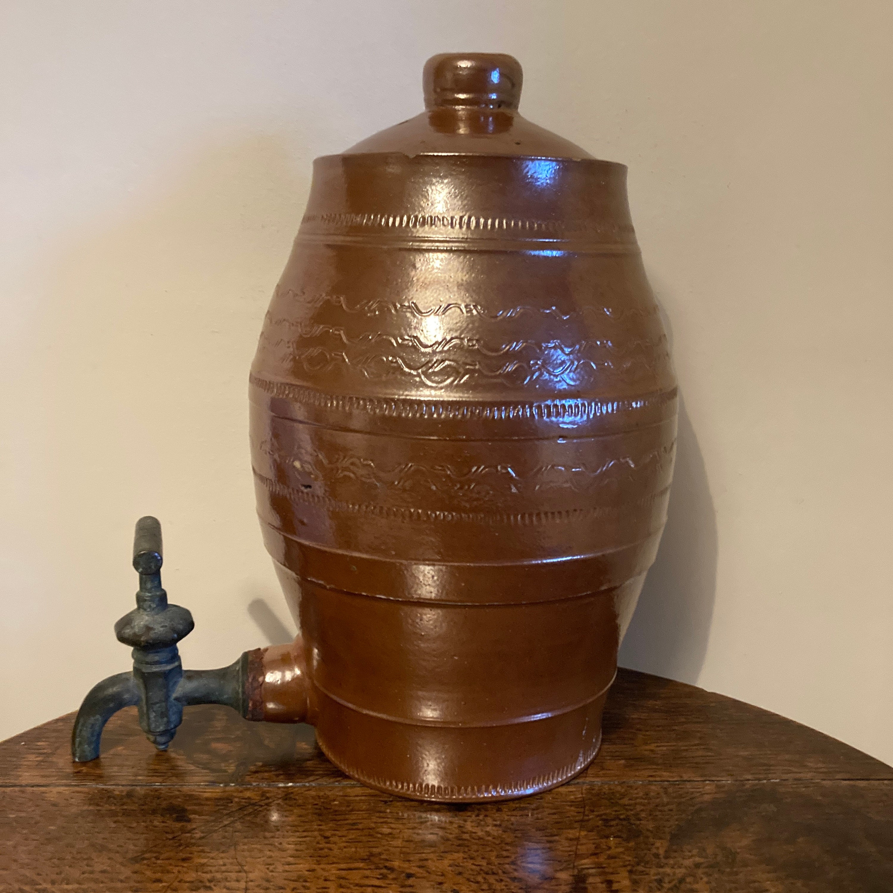 Antique Victorian 10 Pint Salt Glazed Barrel With Brass Tap. C. Mid ...