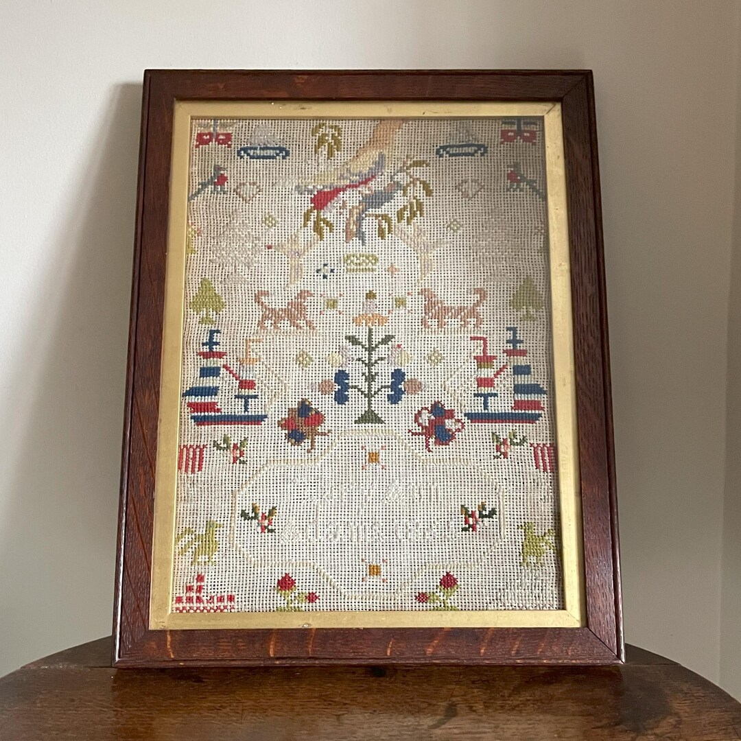 Antique Victorian Woollen Cross Stitch Sampler by Mary Ann Adams in a ...